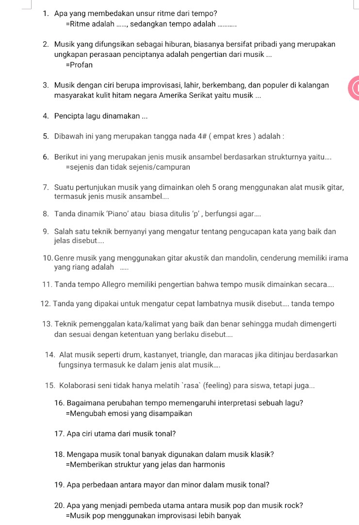 1 Apa yang membedakan unsur ritme dari tempo | StudyX