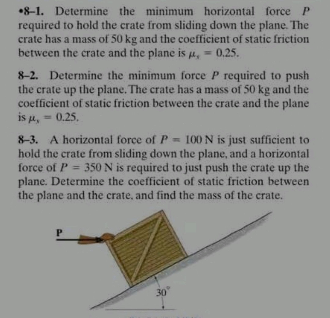 8-1 Determine the minimum horizontal force P | StudyX