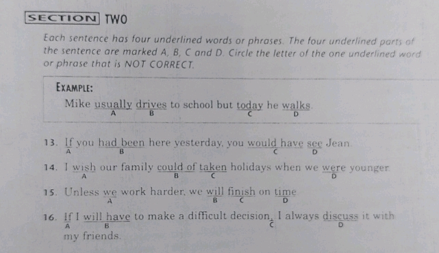 SECTION TWO Each sentence has four | StudyX