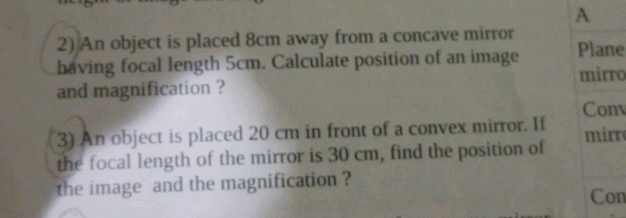 2) An object is placed 8cm away from a | StudyX