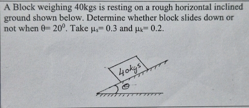 A Block weighing 40kgs is resting on a rough | StudyX