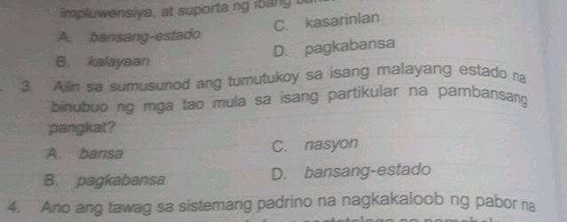 Impluwensiya at suporta ng A bansang-estado | StudyX