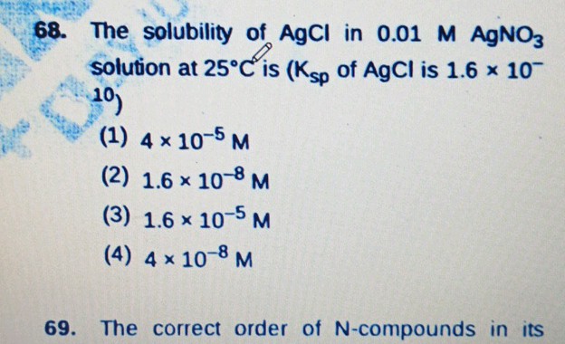 68 The solubility of AgCl in 001 M AgNO3 | StudyX