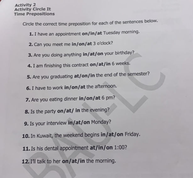 Activity 2 Activity Circle It Time | StudyX