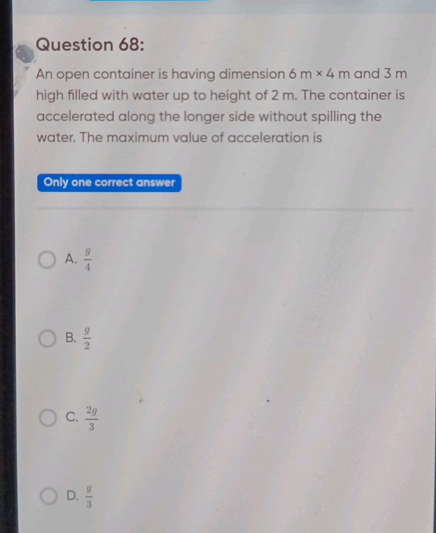 Question 68 An open container is having | StudyX