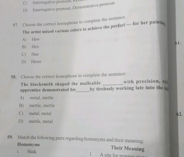 57 Choose the correct homophone to complete | StudyX