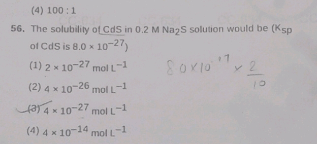 56 The solubility of CdS in 02 M Na2S | StudyX