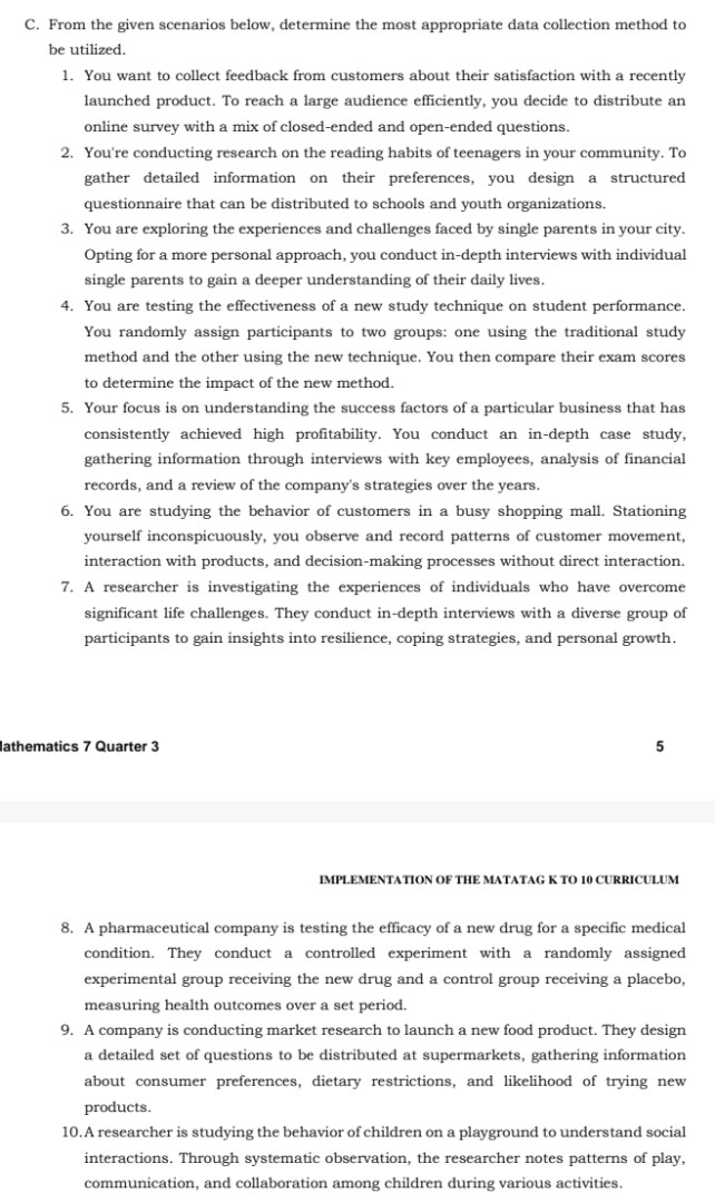 C From the given scenarios below determine | StudyX