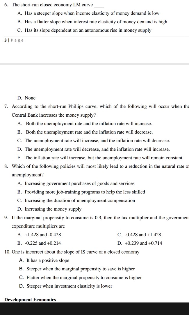 6 The short run closed economy LM curve A | StudyX