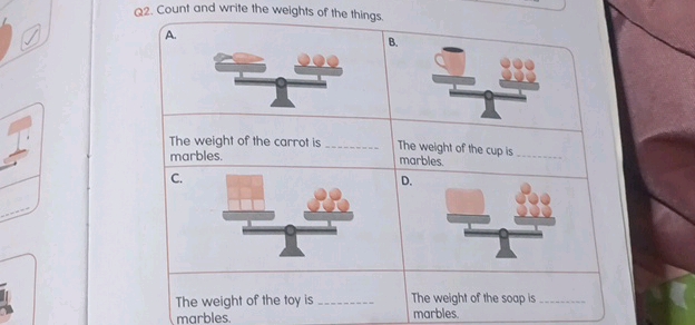 Q2 Count and write the weights of the things | StudyX