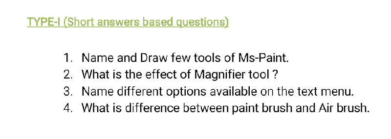 TYPE-I (Short answers based questions) 1 | StudyX