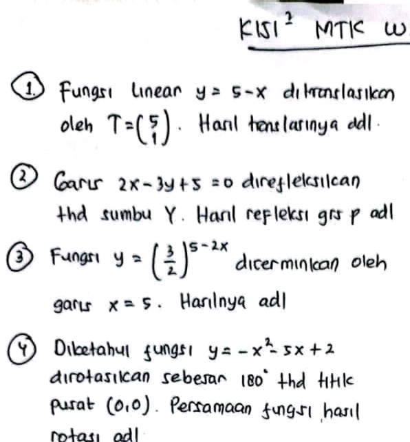 1 Fungsi Linear y = 5 - x ditranslasikan | StudyX