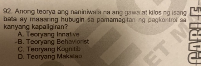 92 Anong teorya ang naniniwala na ang gawa | StudyX