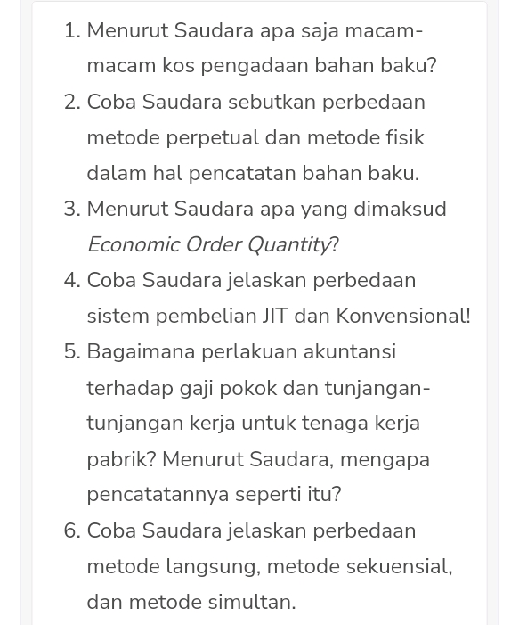 1 Menurut Saudara apa saja macammacam kos | StudyX