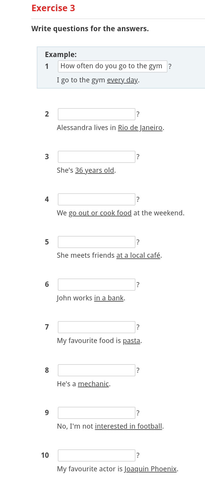 Exercise 3 Write questions for the answers | StudyX