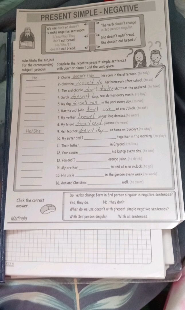 PRESENT SIMPLE - NEGATIVE substitute the | StudyX