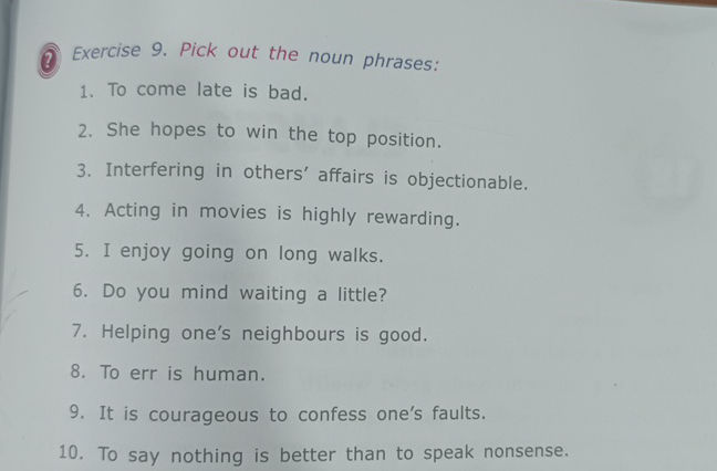 Exercise 9 Pick out the noun phrases 1 To | StudyX