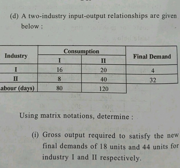(d) A two-industry input-output | StudyX