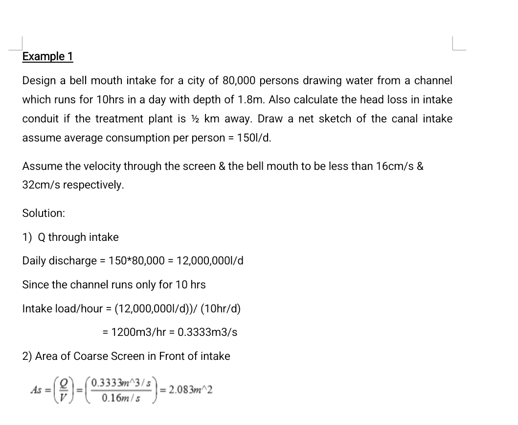Example 1 Design a bell mouth intake for a | StudyX