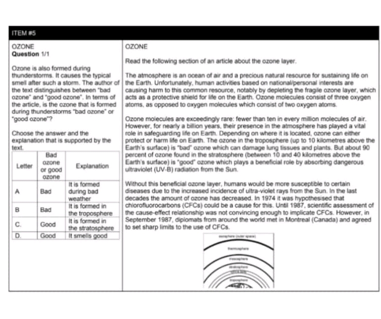 ITEM 5 OZONE Question 1/1 Ozone is also | StudyX