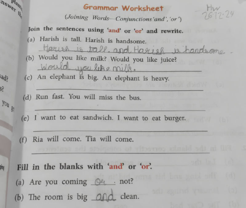 Grammar Worksheet (Joining | StudyX
