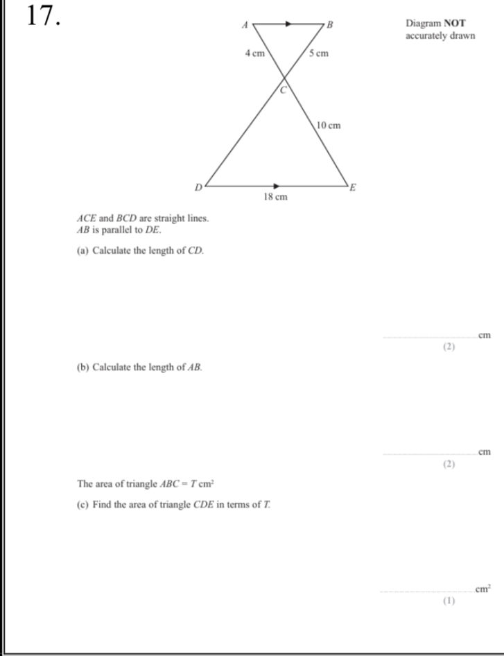 17 A 4 cm 5 cm B Diagram NOT accurately | StudyX