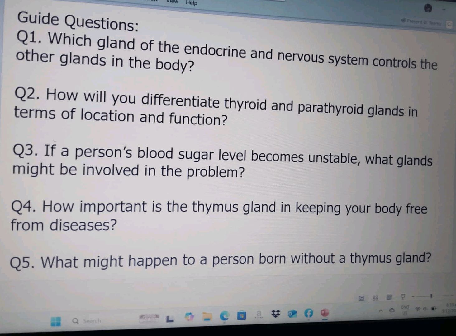 Guide Questions Q1 Which gland of the | StudyX