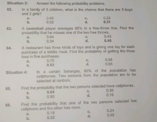 Situation 3 Answer the following probability | StudyX