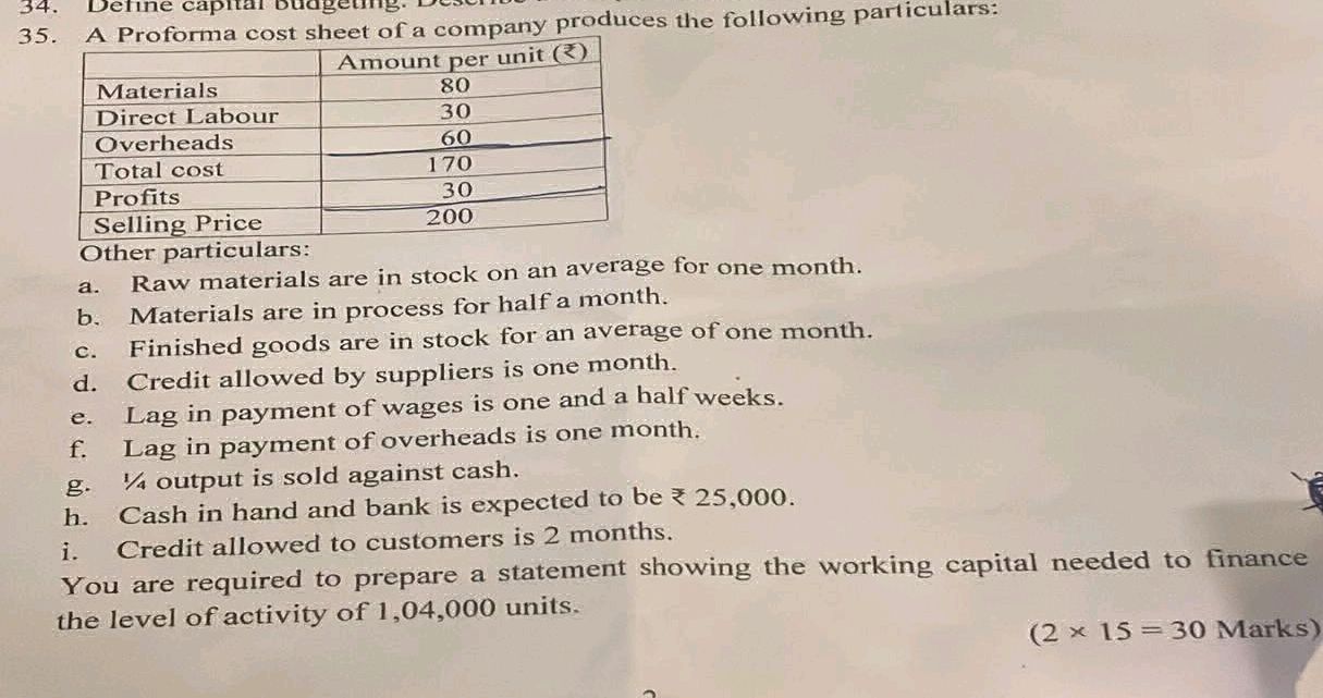 35 A Proforma cost sheet of a company | StudyX