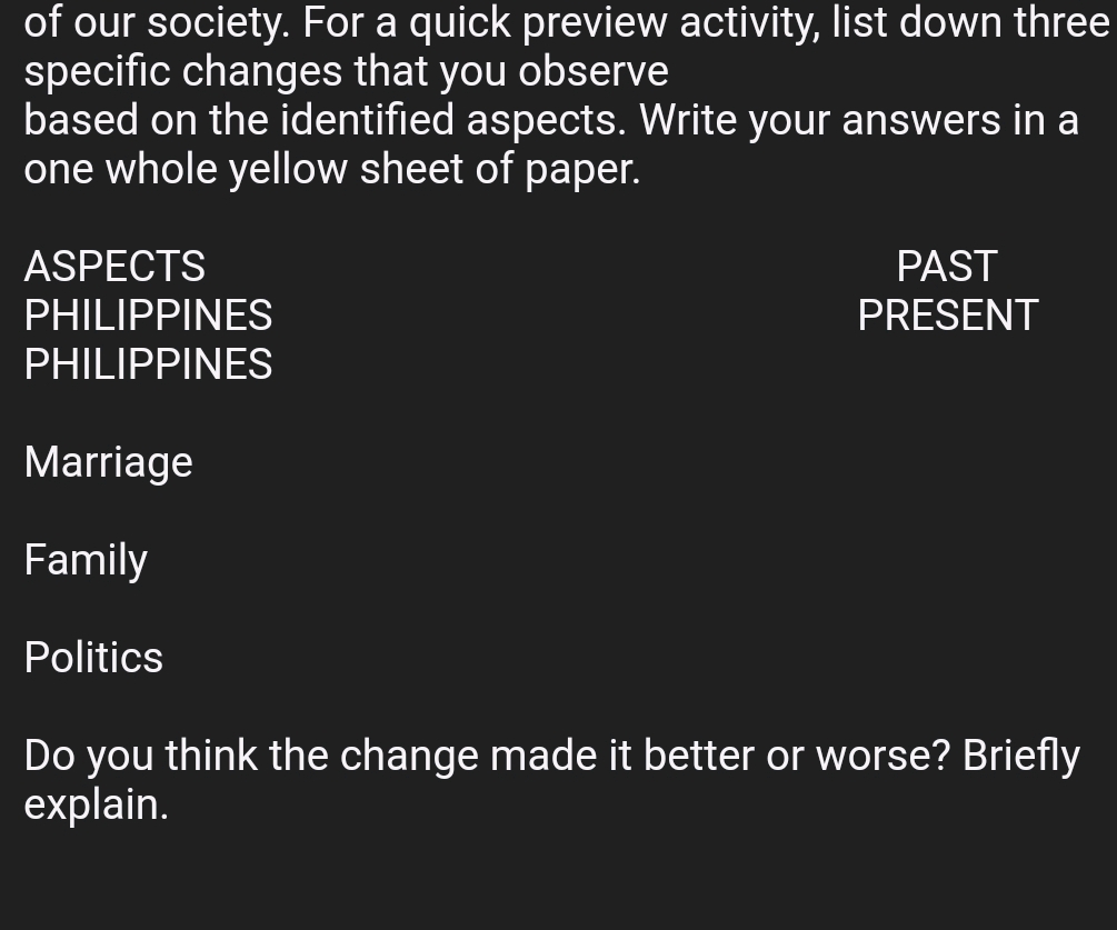 of our society For a quick preview activity | StudyX