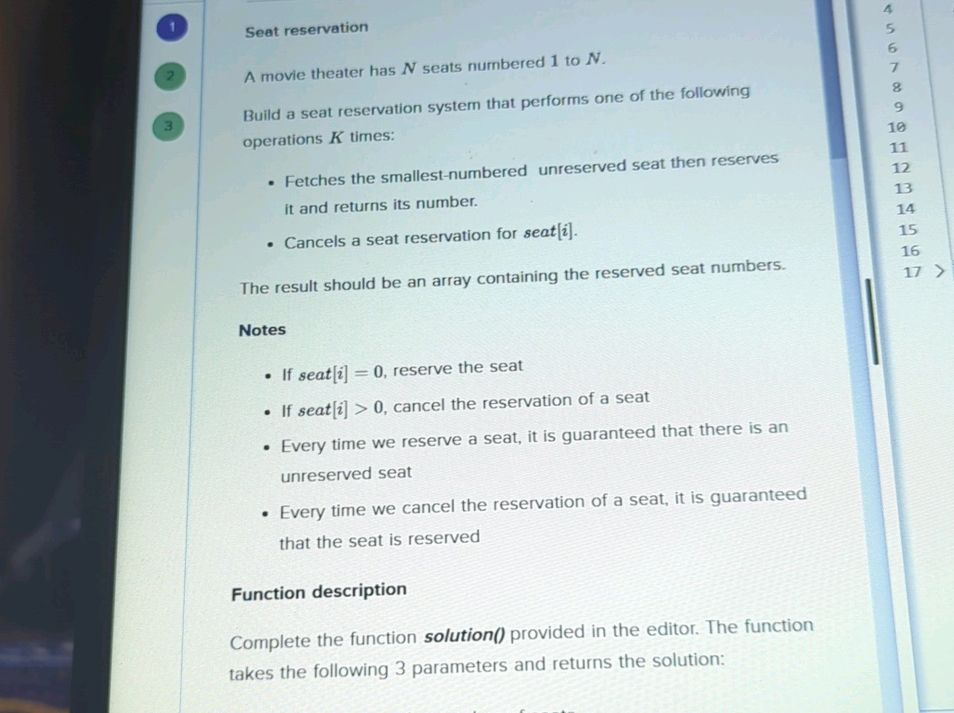 1 Seat reservation 2 A movie theater has N | StudyX