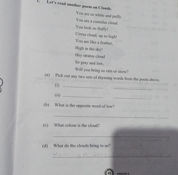 Lets read another poem on Clouds You are so | StudyX