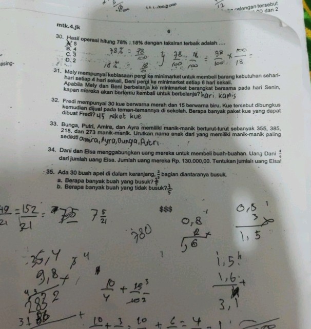 mtk4jk 30 Hasil operasi hitung 78 18 | StudyX