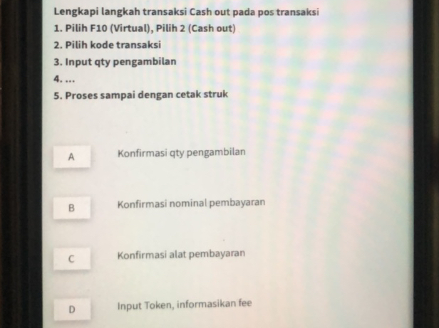 Lengkapi langkah transaksi Cash out pada pos | StudyX