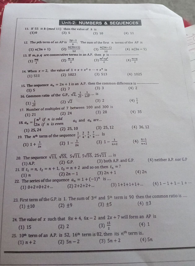 Unit-2 NUMBERS SEQUENCES 11 If 55 k( 11) | StudyX