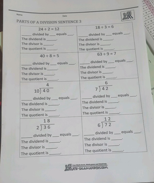PARTS OF A DIVISION SENTENCE 3 24 + 2 = 12 | StudyX