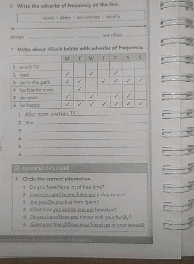 6 Write the adverbs of frequency on the line | StudyX