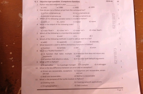 Q1 Objective type questions (Compulsory | StudyX