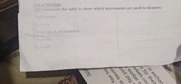 Social Studies Q1 Complete the table to show | StudyX