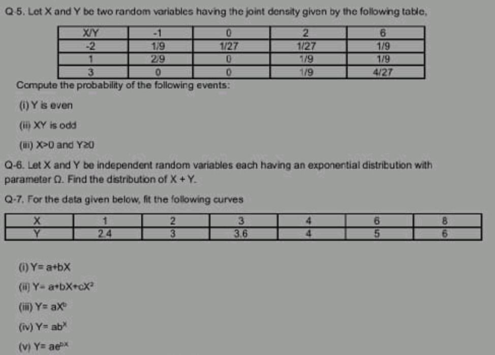 Q5 Let X and Y be two random variables | StudyX