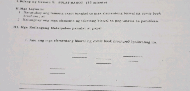 1 Bilang ng Gawain 5 BULAT-BAGOT (15 minuto) | StudyX