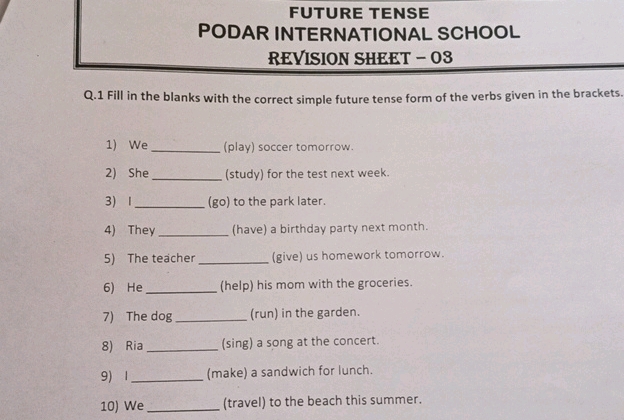 Q1 Fill in the blanks with the correct | StudyX