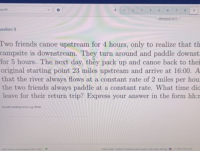 Two friends canoe upstream for 4 hours only