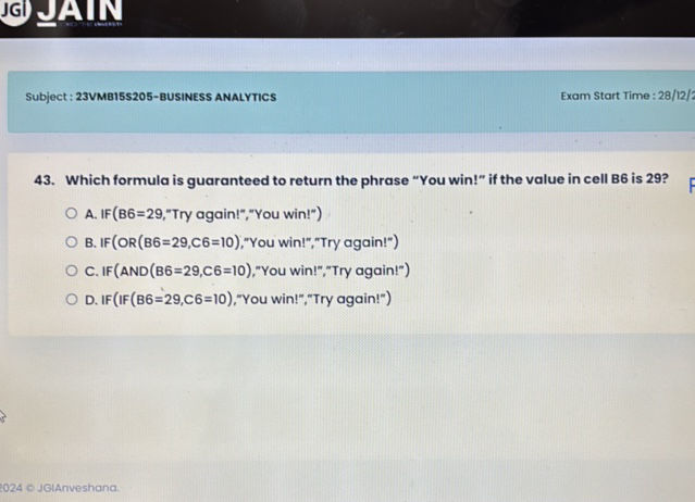 43 Which formula is guaranteed to return the | StudyX