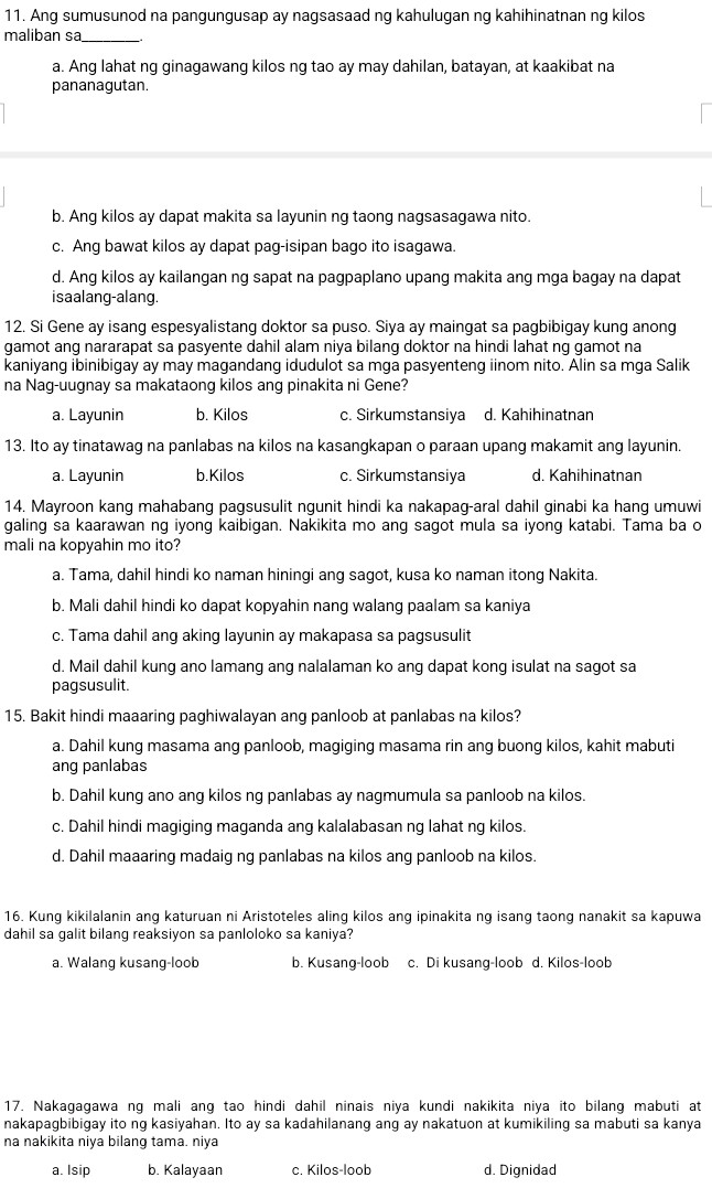 11 Ang sumusunod na pangungusap ay nagsasaad | StudyX