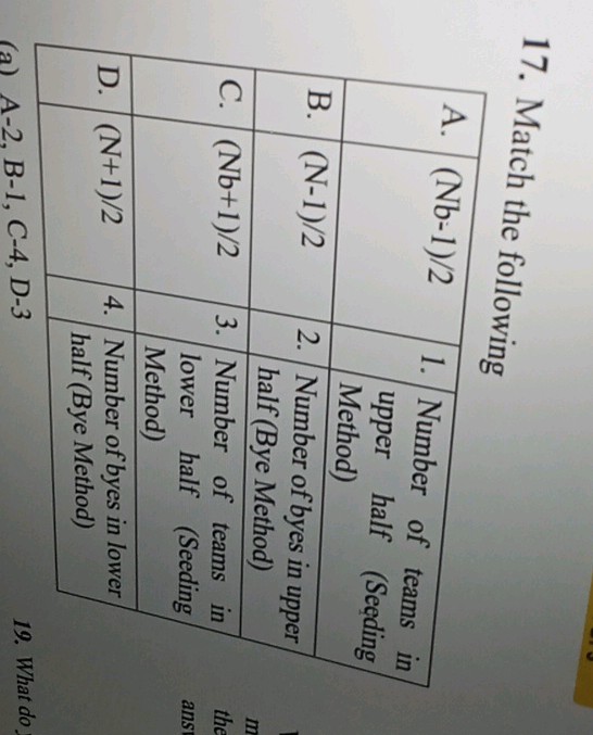 17 Match the following A Nb 1 2 B N 1 2 C Nb | StudyX