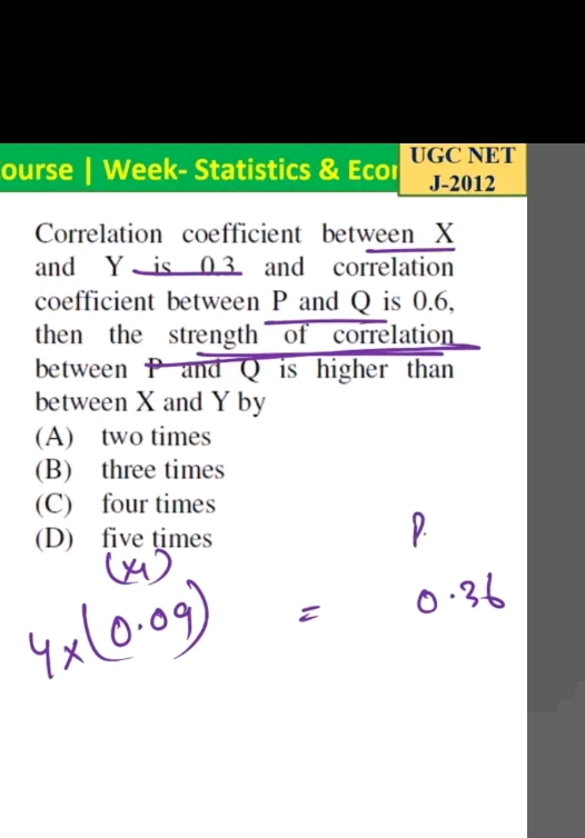 Correlation coefficient between X and Y is | StudyX