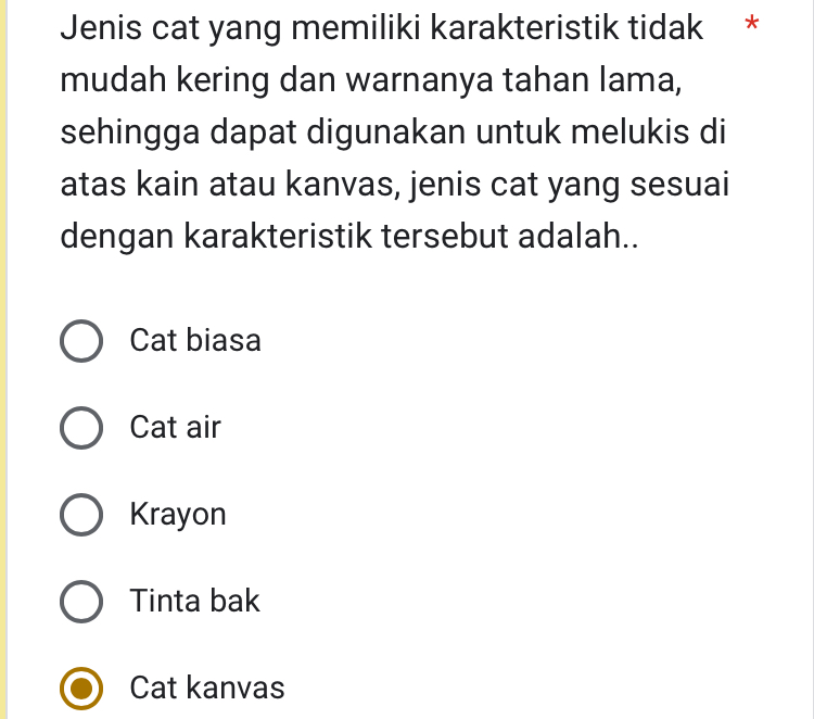 Jenis cat yang memiliki karakteristik tidak | StudyX