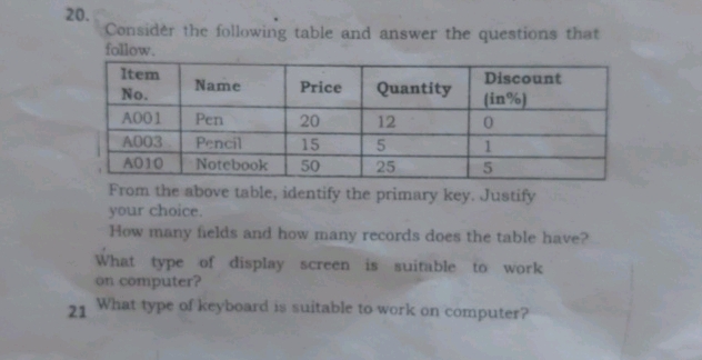 20 Consider the following table and answer | StudyX