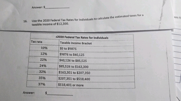 16 Use the 2020 Federal Tax Rates for | StudyX